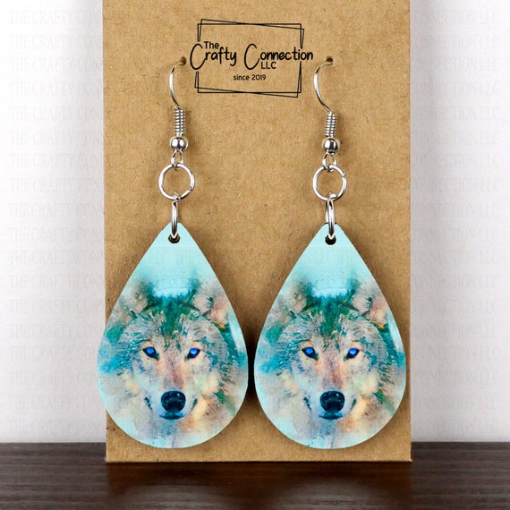 Wolf Earrings Wolf Dangle Earrings Wolf Wood Earrings | Etsy
