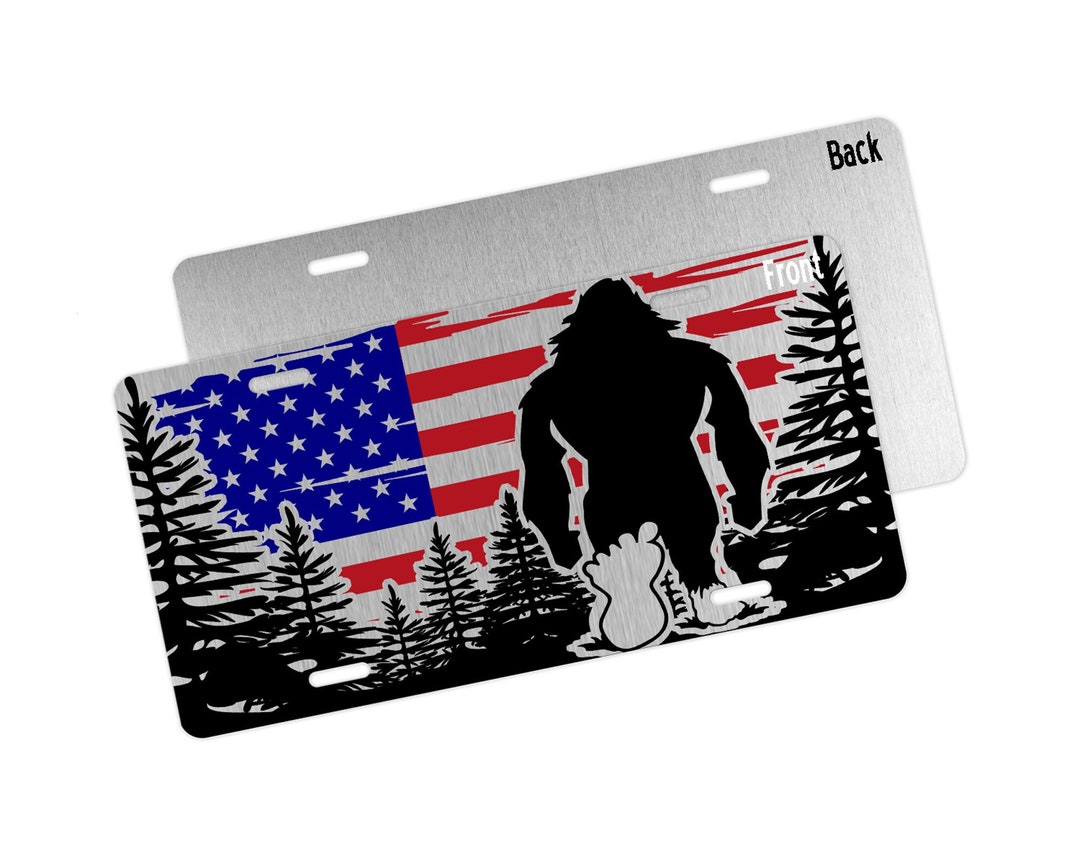 Bigfoot License Plate, Sasquatch Custom License Plate, Red and Blue ...