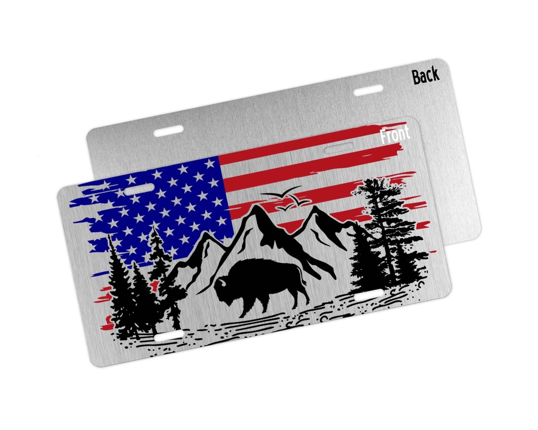 Bison Front License Plate, Bison License Plate With Flag, Vanity ...