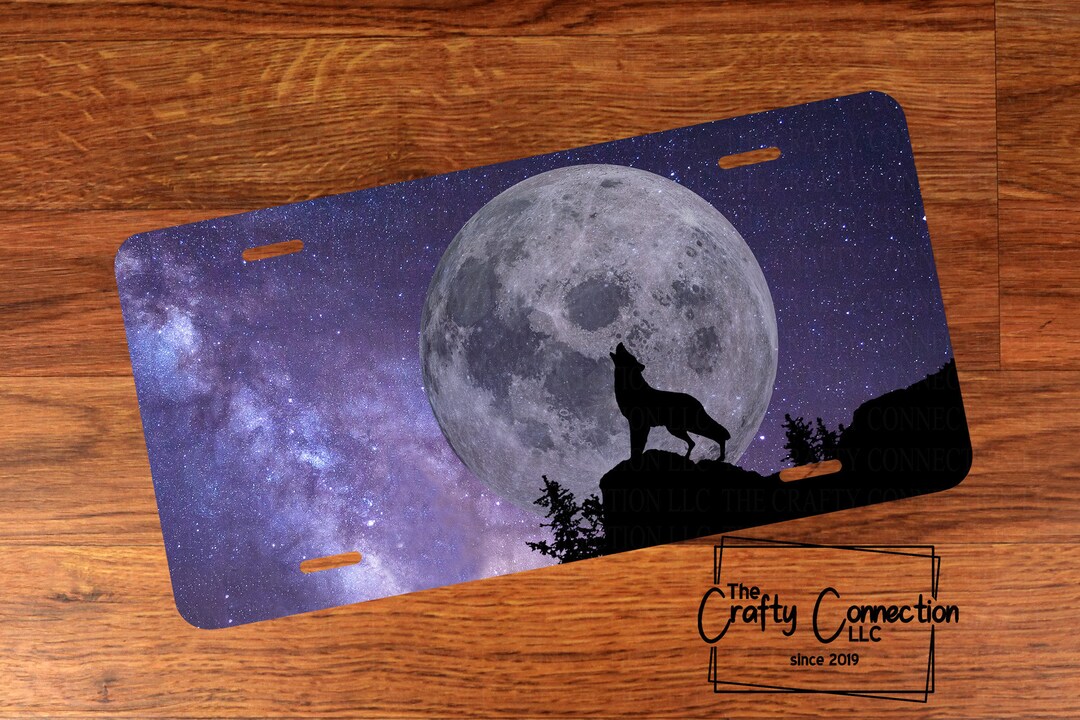 Wolf Front License Plate, Birthday Gift for Wolf Lovers, Full Moon and ...