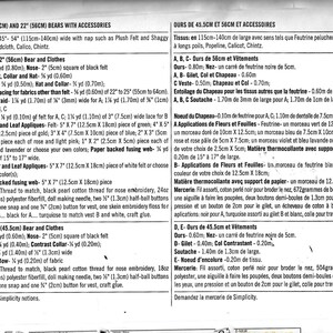 Simplicity 5461 Elaine Heigl Teddy Bears 18 22 & Clothes Sewing Pattern ...