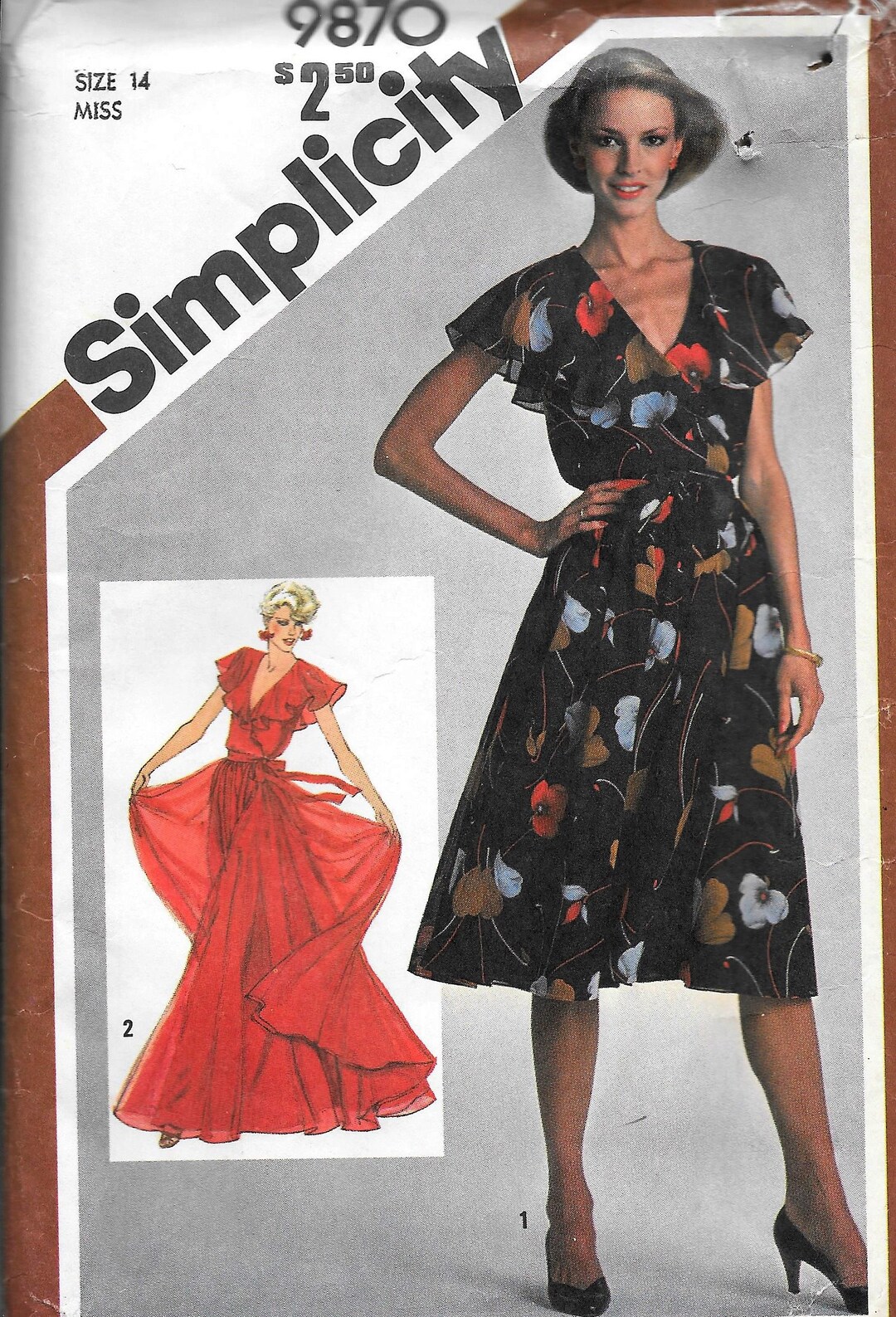 Simplicity 9870 Vintage Mock Wrap DRESS Cap Sleeves Elastic Waist ...
