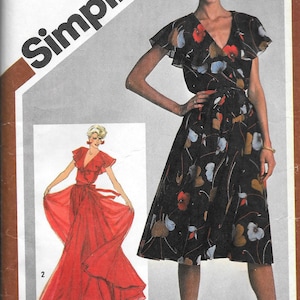 Simplicity 9870 Vintage Mock Wrap DRESS Cap Sleeves Elastic Waist ...