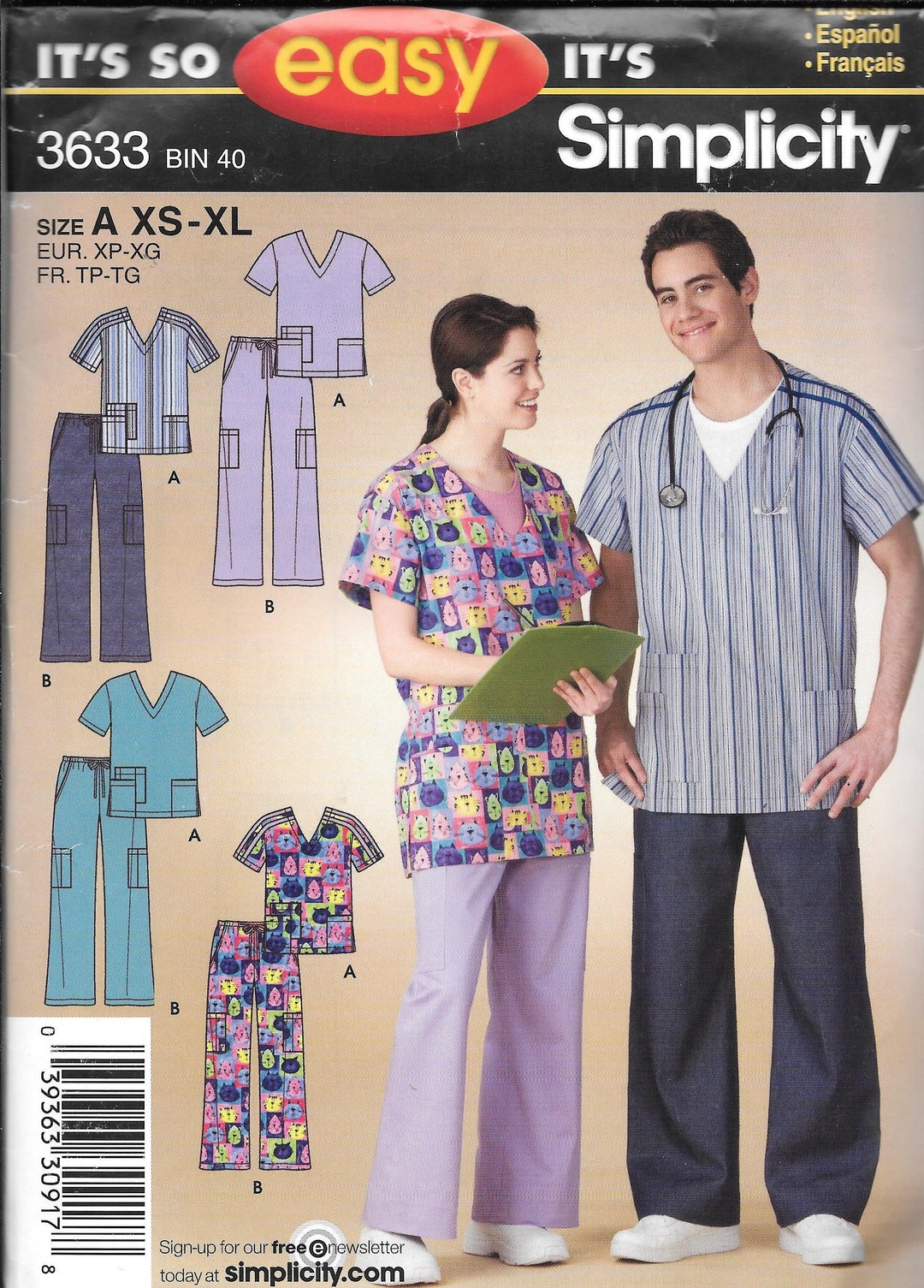 Simplicity 3633 Easy Unisex Mens Women Medical Scrubs Pants and Top ...