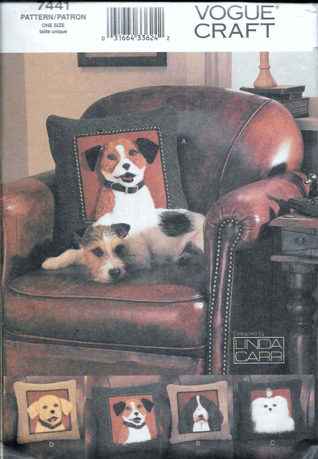 Vogue 7441 DOG Portrait Sofa Pillows Four Breeds 3D Embellished Sewing ...