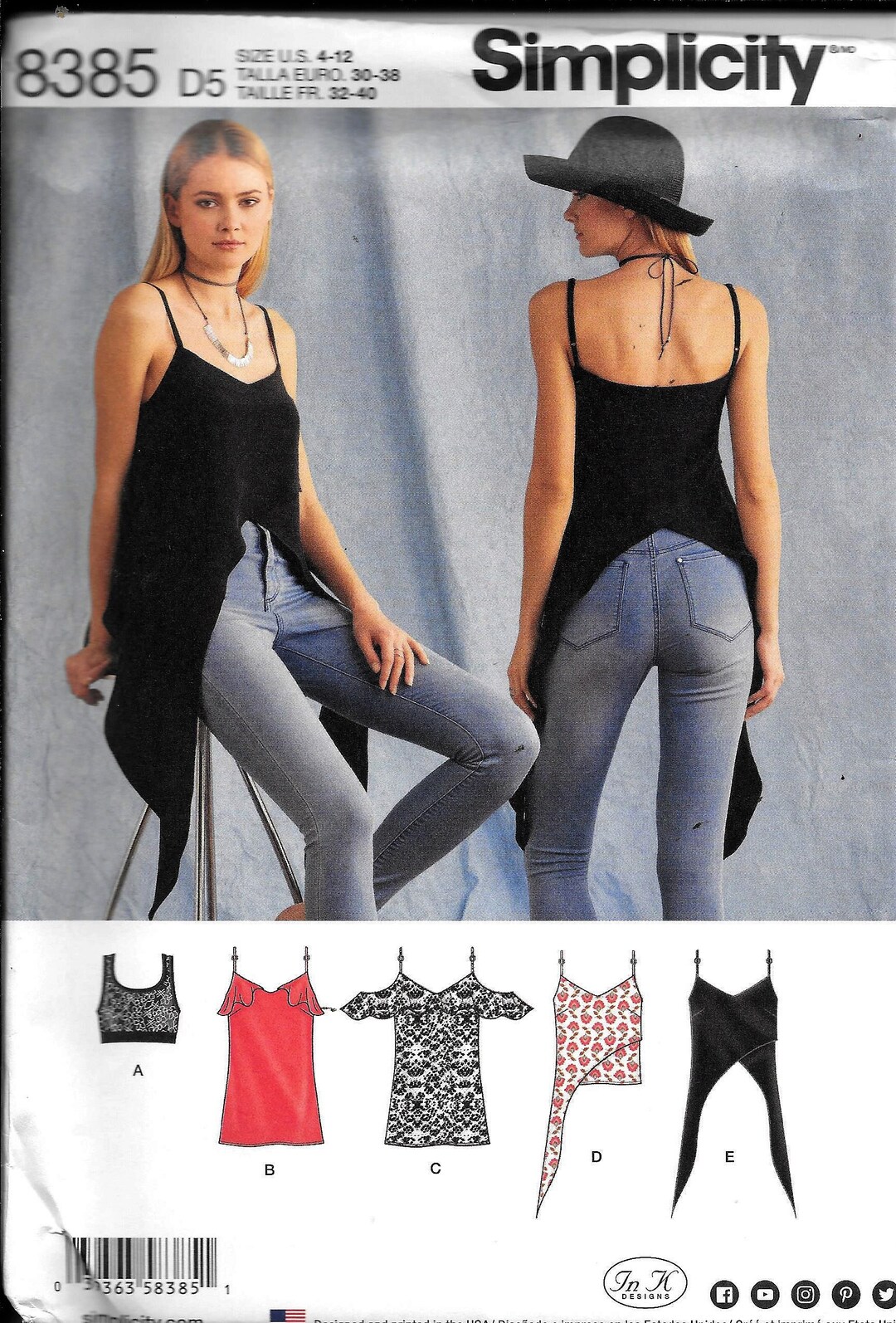 Simplicity 8385 Ruffle & Asymmetric Hem Tops Camisole Bralette Sewing ...