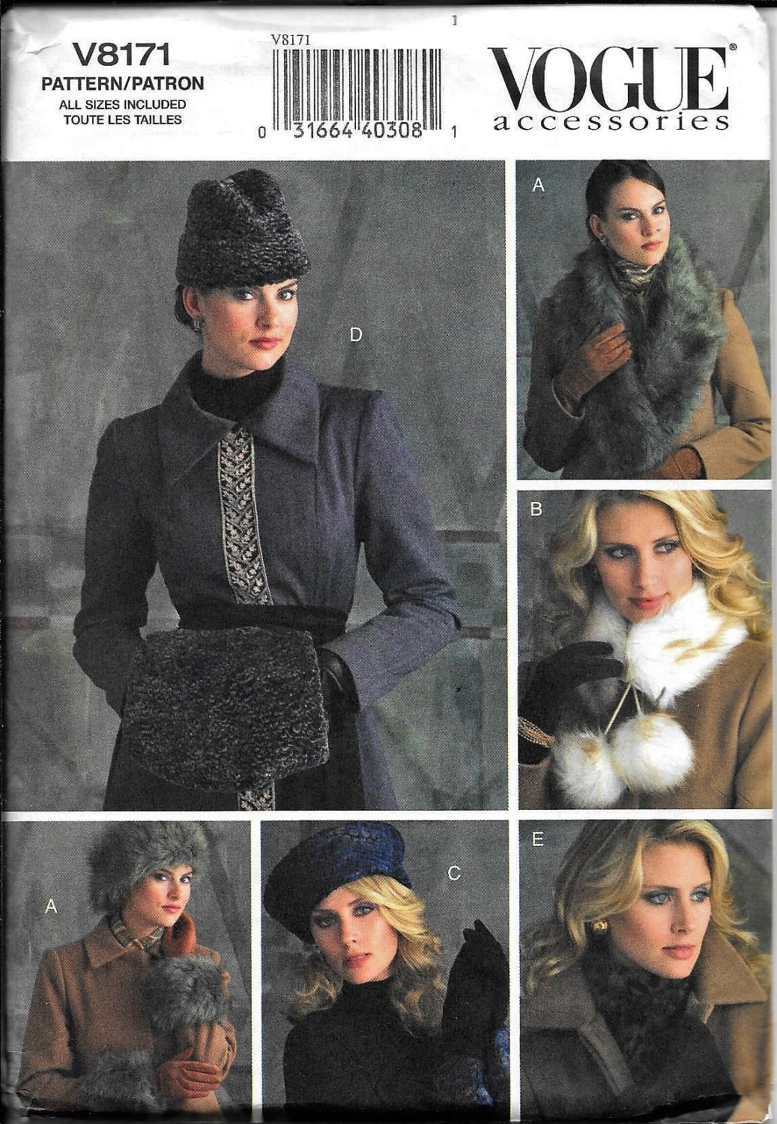 Vogue 8171 Misses Vintage Style Fut Hats, Collar, Chemisette, Gloves ...