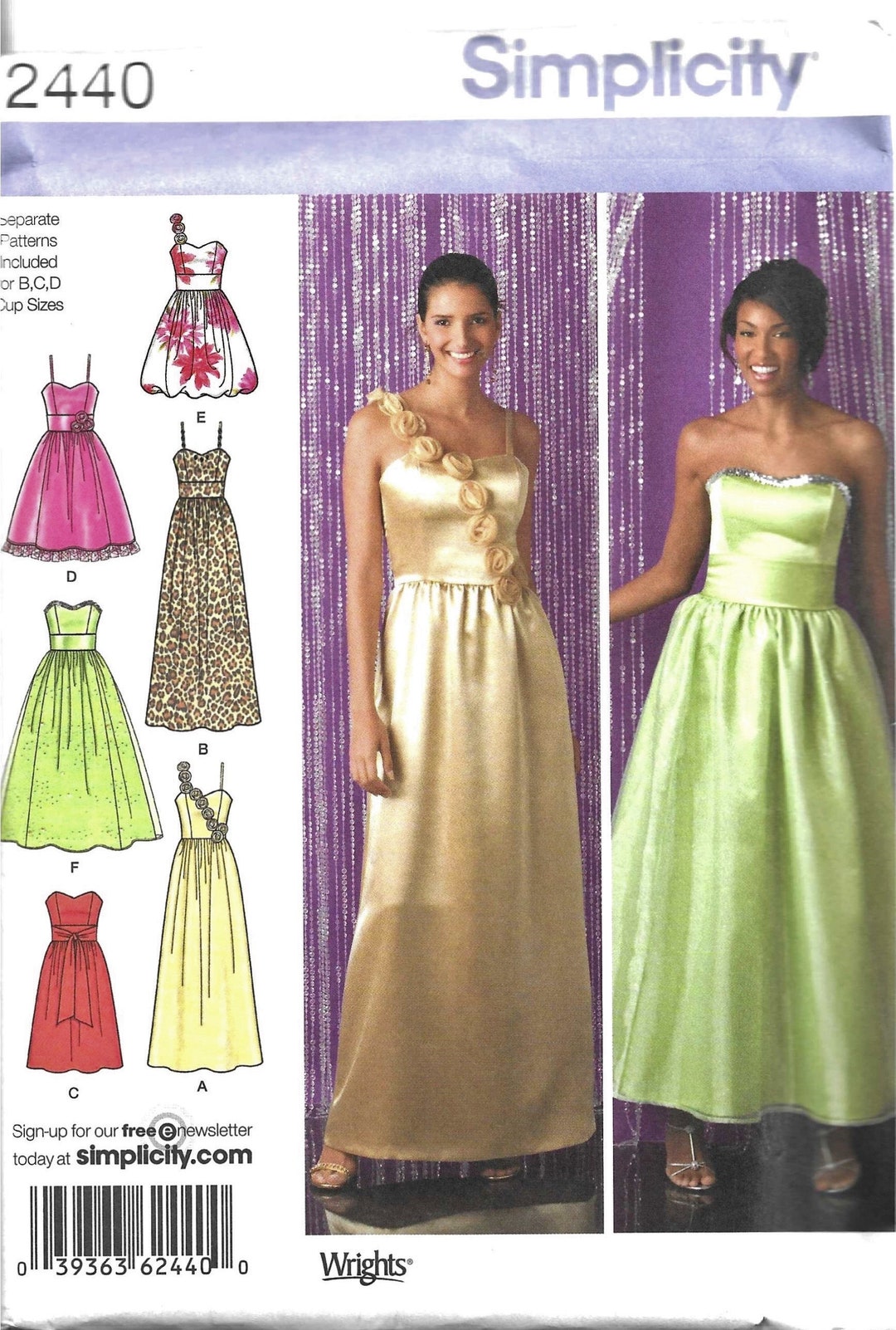 Simplicity 2440 Evening Dress Sewing Pattern UNCUT Plus Size 12, 14, 16 ...
