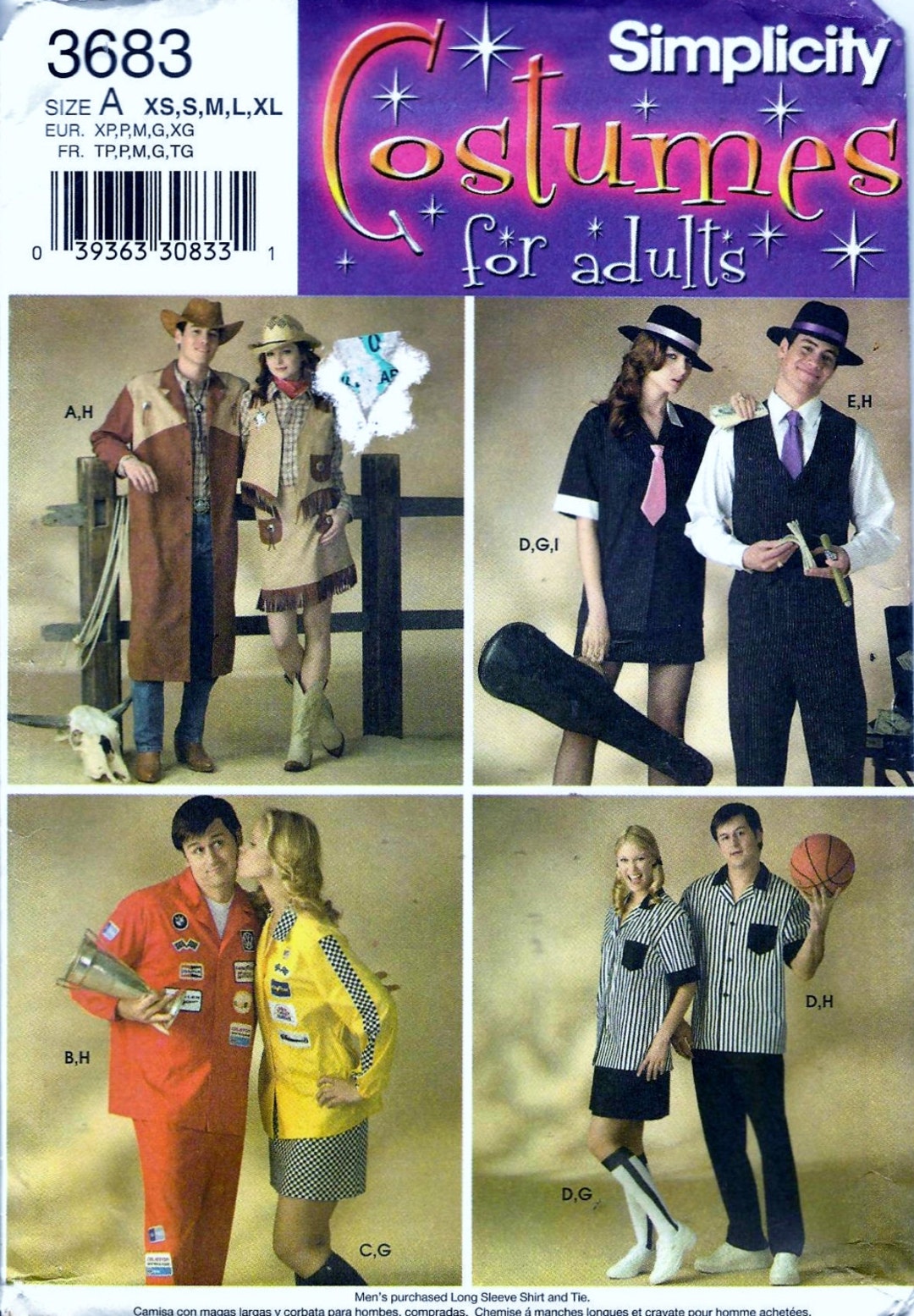 Simplicity 3683 Gangster Bonnie & Clyde Mob Western Ref Racer Adult ...