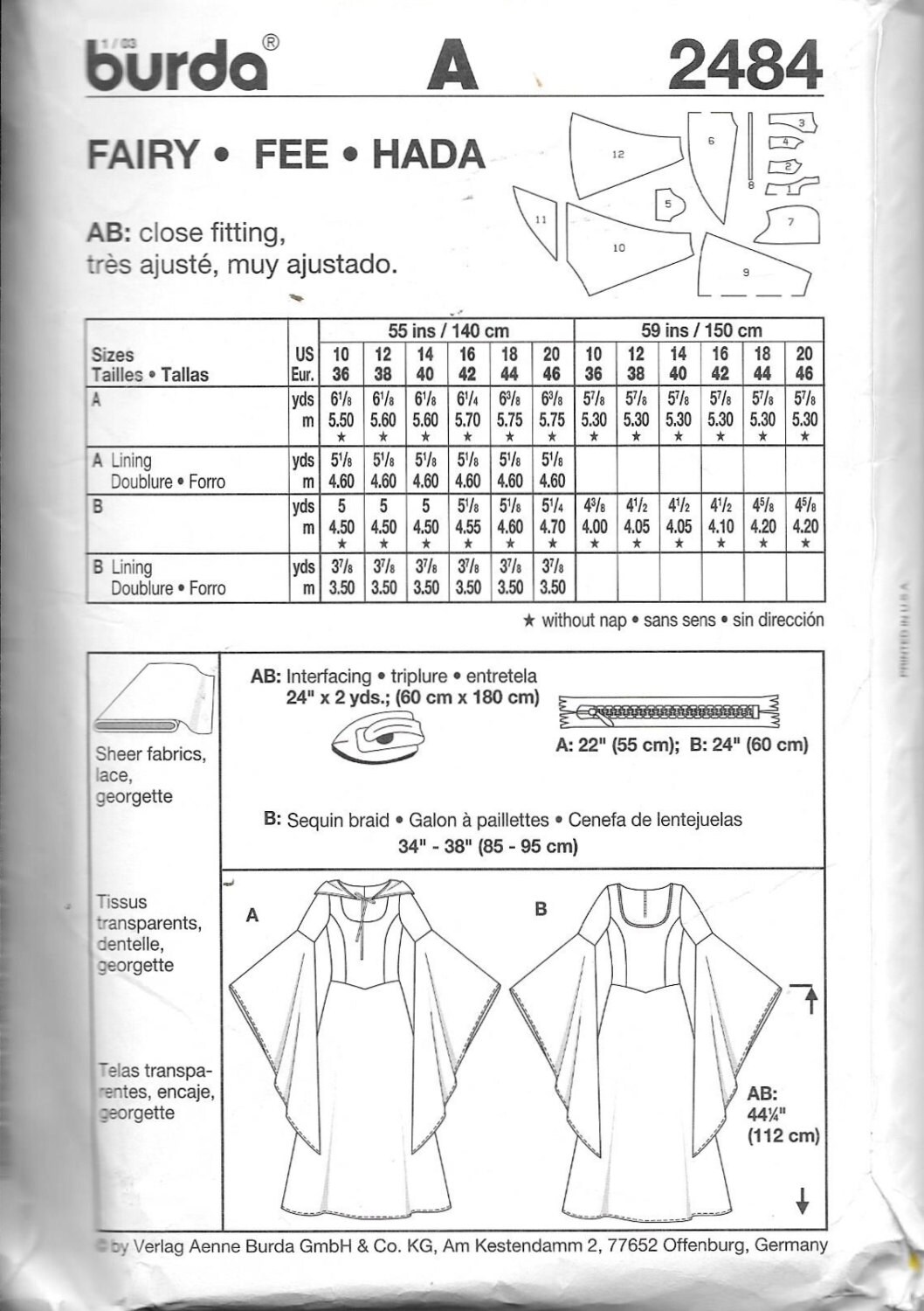 Burda 2484 Medieval Wedding Gown & Dress Costume Arwen Fairy | Etsy