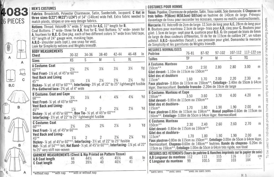 Simplicity 4083 Dracula Coat Cape Hat Coachman Mens Costume Sewing ...