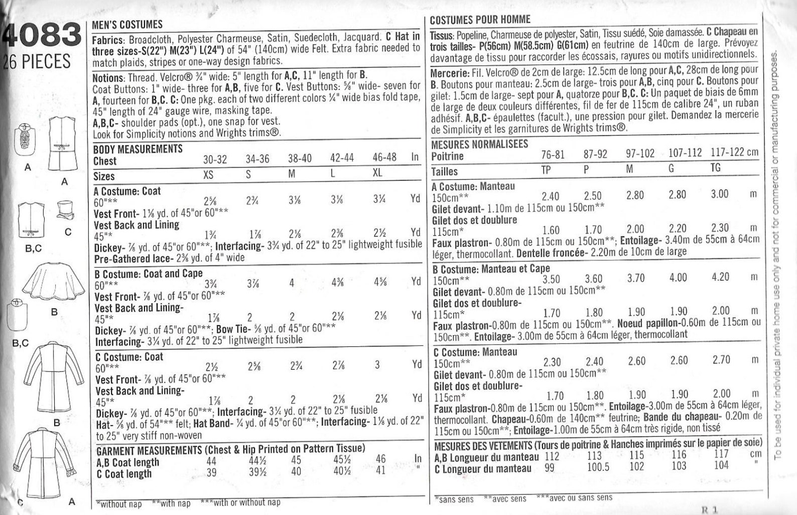 Simplicity 4083 Dracula Coat Cape Hat Coachman Mens Costume Sewing ...