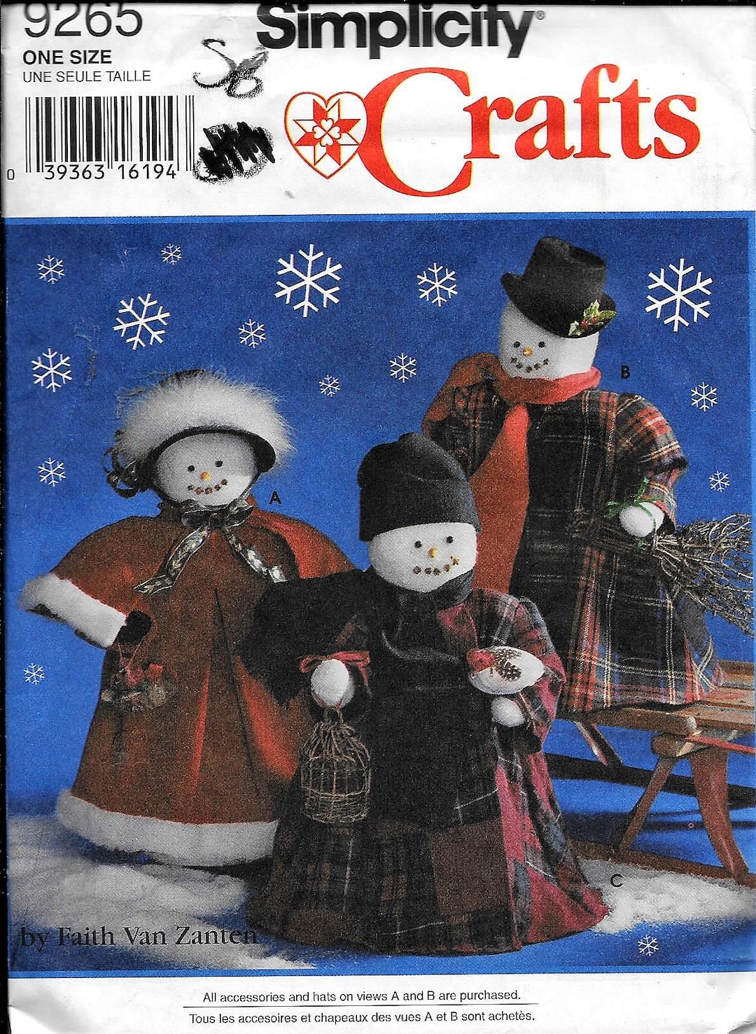 Simplicity 9265 Snowmen 18" Snow Family & Clothes Christmas Sewing ...