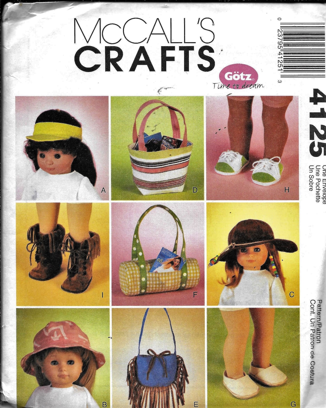 Mccall's 4125 Sewing Pattern 18'' Doll Clothes Visor Hat Bag Shoes ...