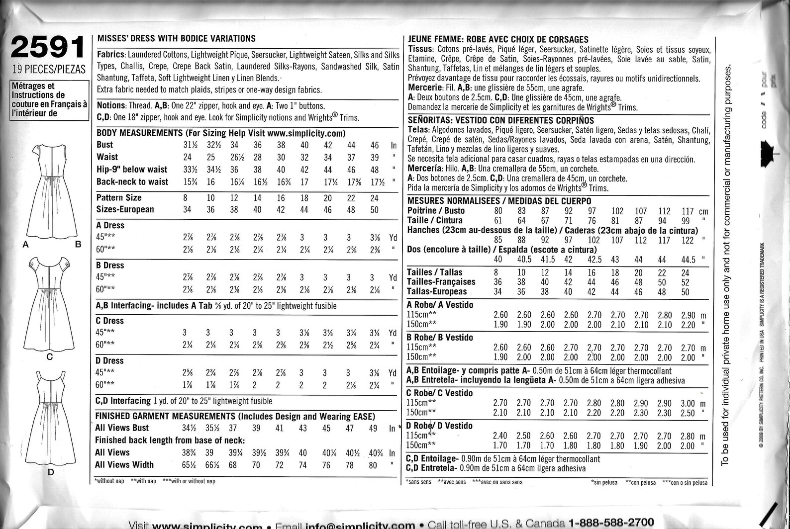 Simplicity 2591 Threads Collection Misses' Dress Sewing | Etsy