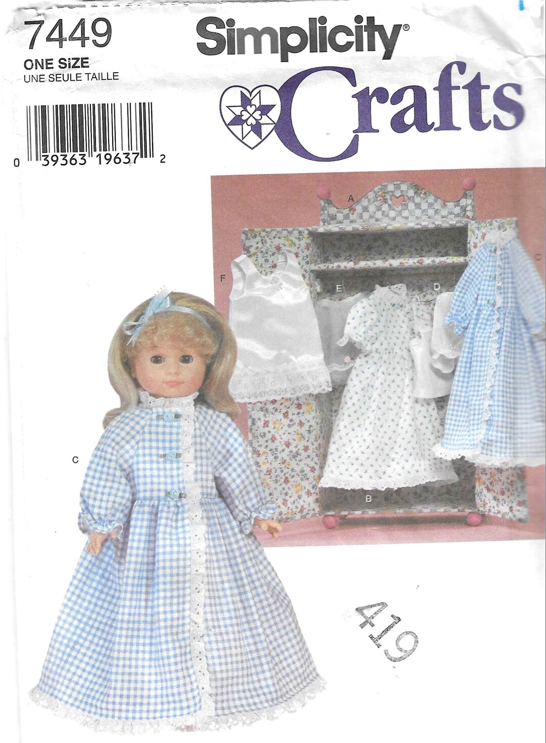 Simplicity 7449 Wardrobe and Clothes for 18 Doll Sewing Pattern UNCUT ...