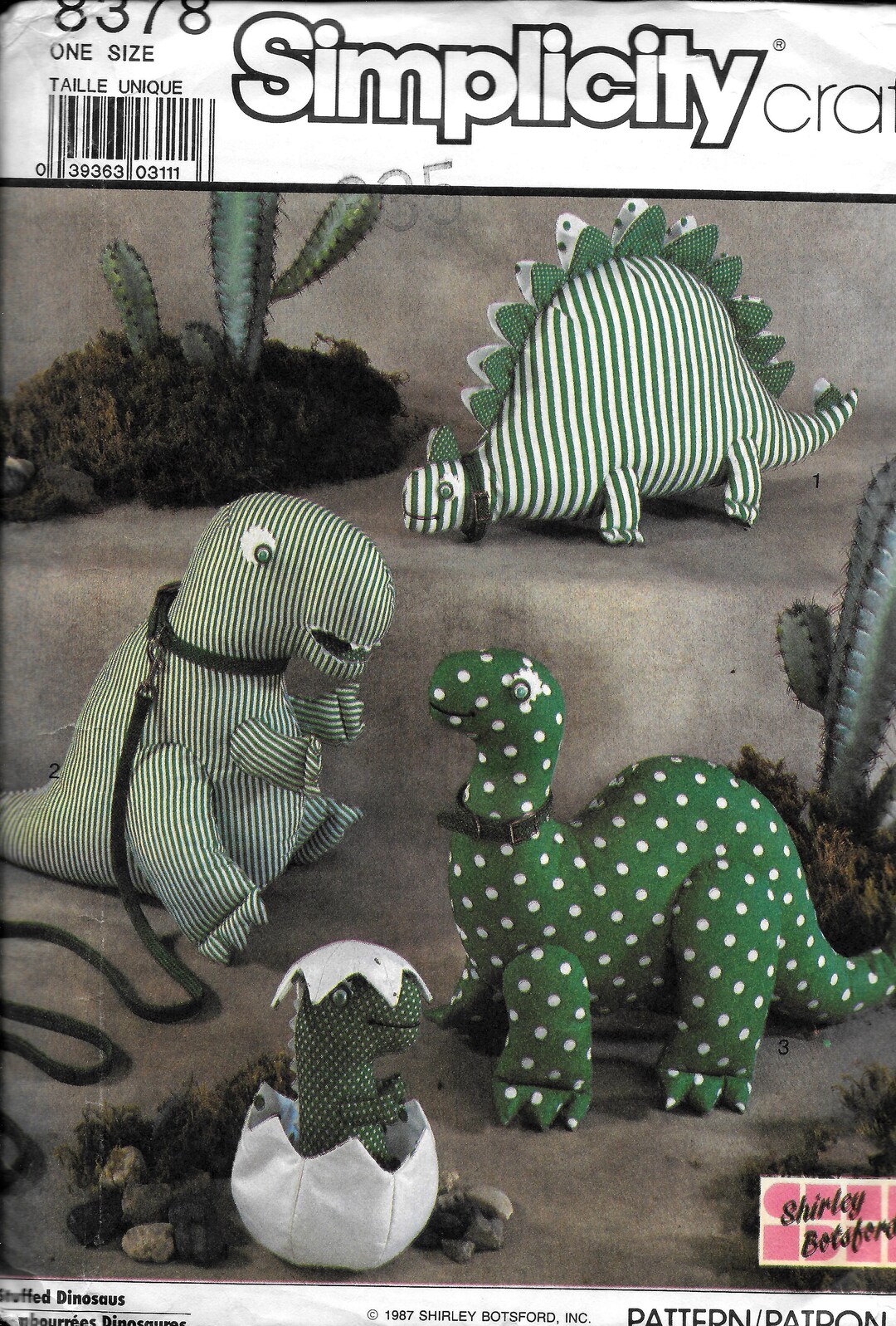 Vintage Simplicity 8378 Stuffed Dinosaurs by Shirley Botsford Sewing ...