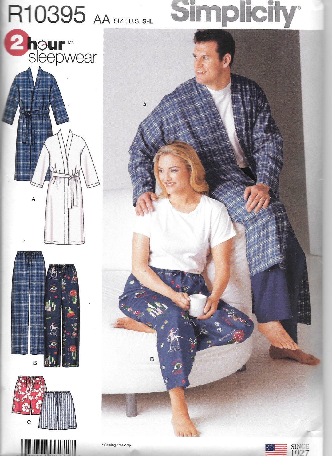 Simplicity 5314/R10395 Two (2) Hour Mens and Womens Sleepwear Pajamas ...