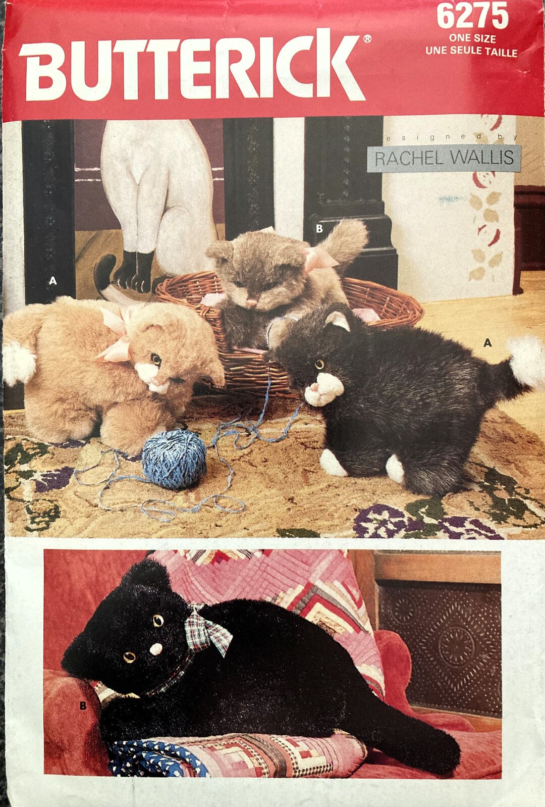 Vintage 1980s Butterick 6275 Stuffed Animal Cat Sewing Pattern UNCUT - Etsy
