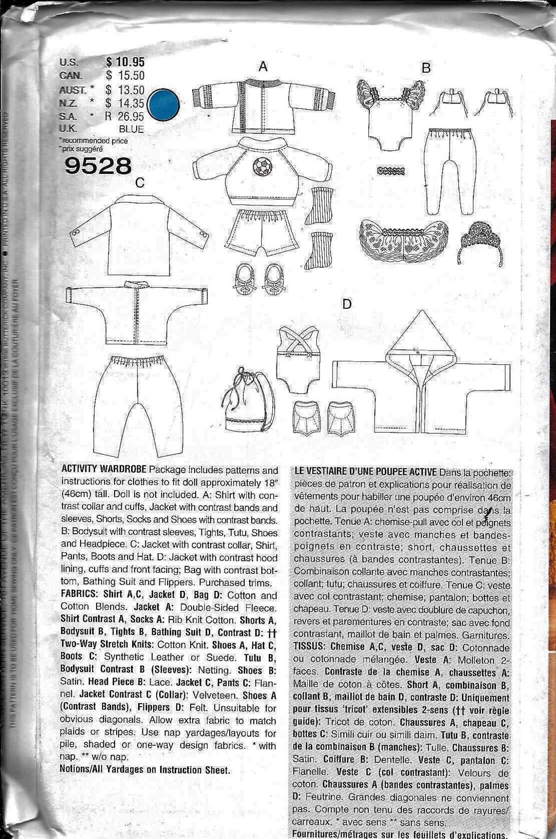Vogue 9528 Clothes for 18" Dolls 1996 Ballet Soccer Horseback Riding ...