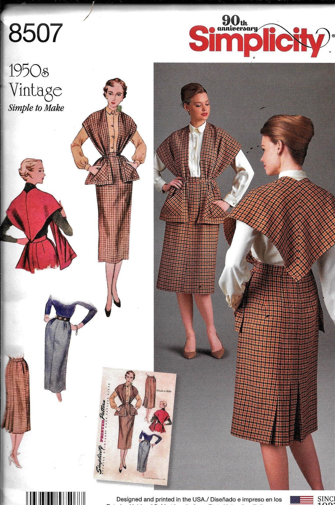 Simplicity 8507 Vintage 50s Side Back Pleated Slim Pencil Skirt and ...