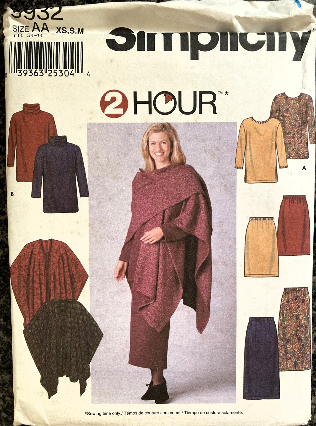 Simplicity 9932 Poncho Wrap Sweater Skirt Sewing Pattern UNCUT Size XS ...