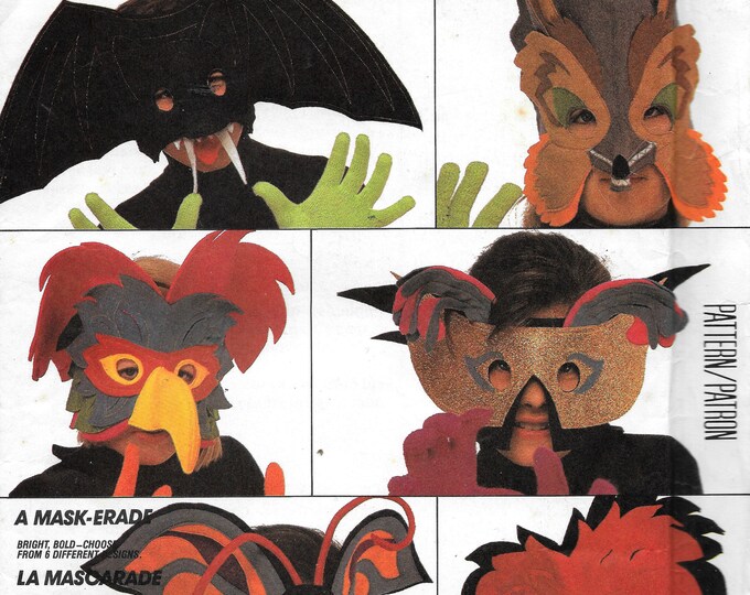 Mccall's 2133 Halloween Masks ~ Parrot, Fox, Bat,butterfly,parrot ...