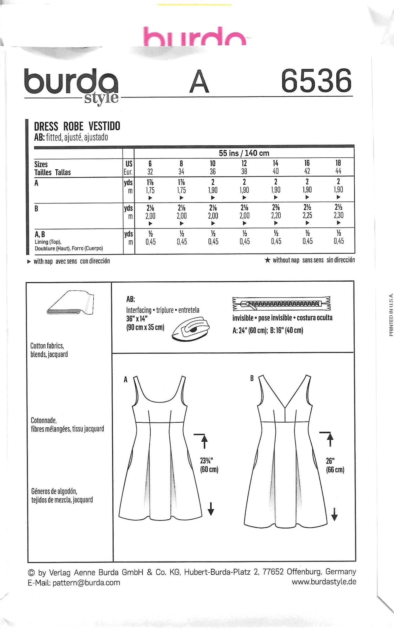 Burda 6536 DRESS Sewing Pattern UNCUT Size 6 8 10 12 14 - Etsy