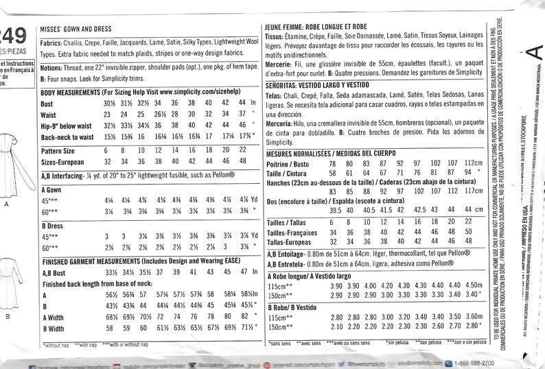 Simplicity 8249 Vintage 1940s Evening Dress Sewing Pattern - Etsy