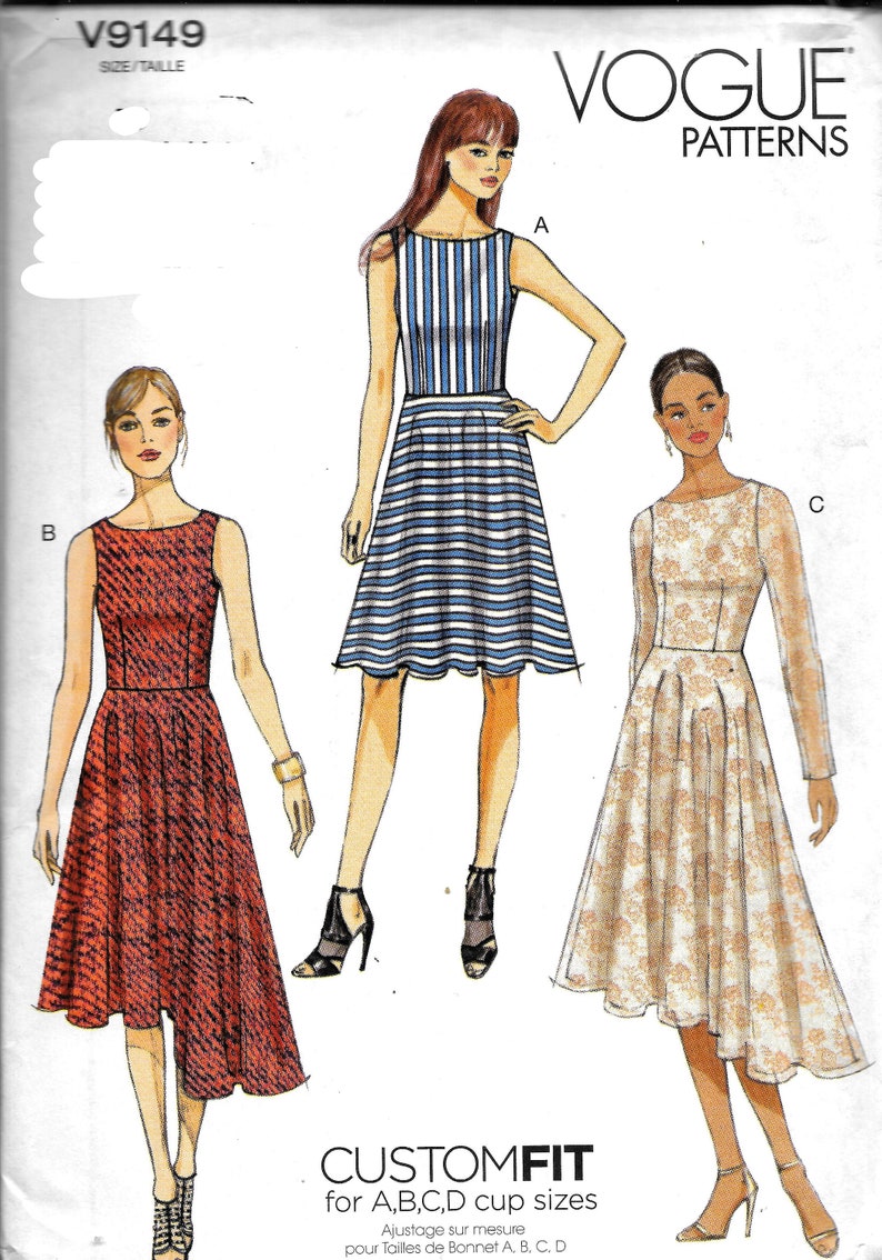 Vogue 9149 Fit & Flare Dress Asymmetrical Hem Sewing Pattern - Etsy