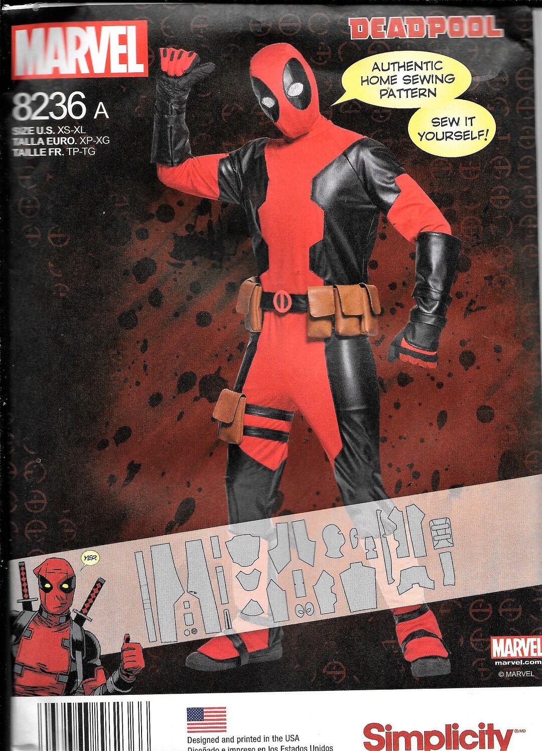 Simplicity 8236 / D0509 Marvel Comics DEADPOOL Spiderman Costume Sewing ...