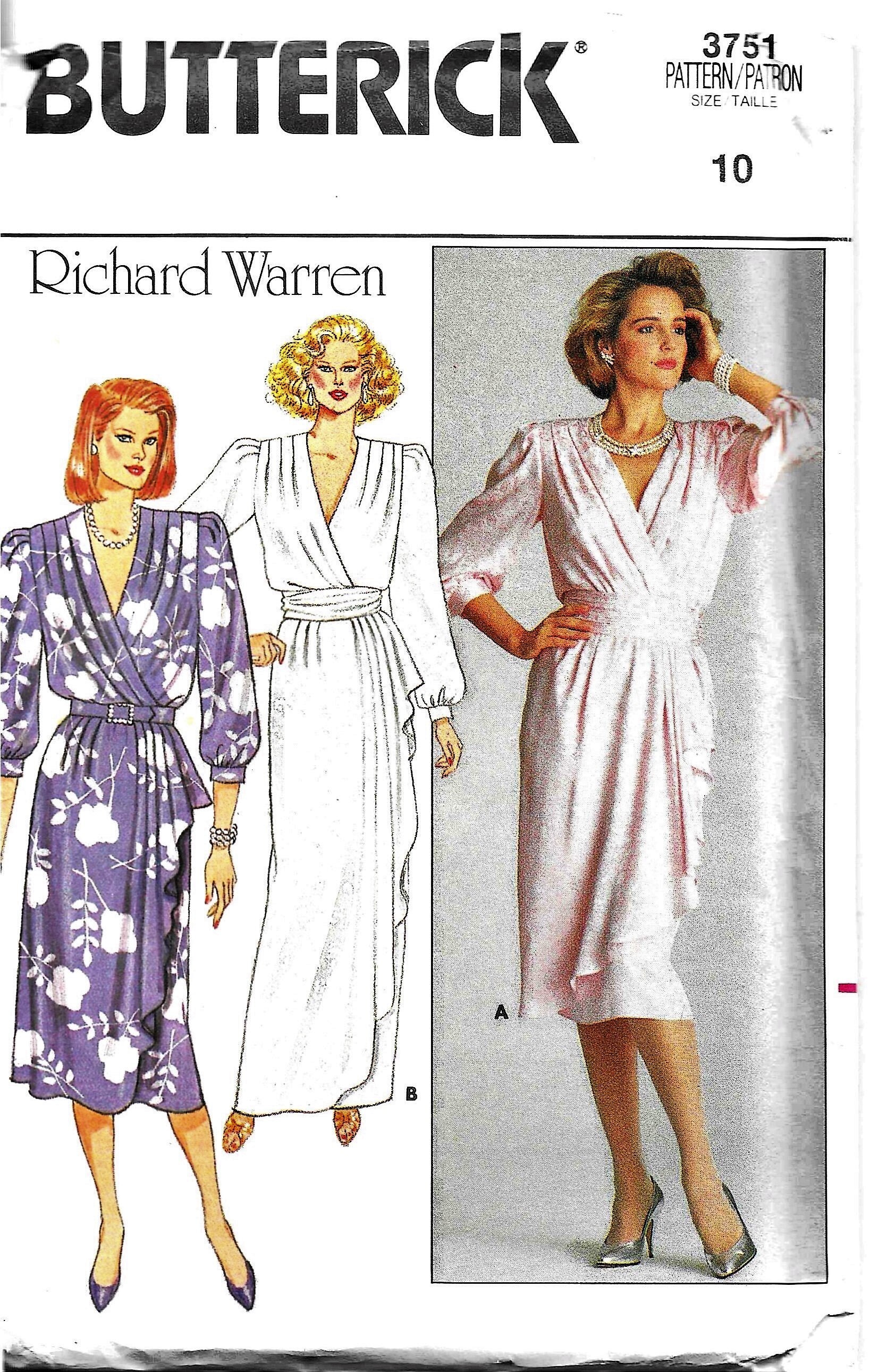 Vintage 1980s Butterick 3751 Richard Warren DRESS Sewing Pattern UNCUT ...