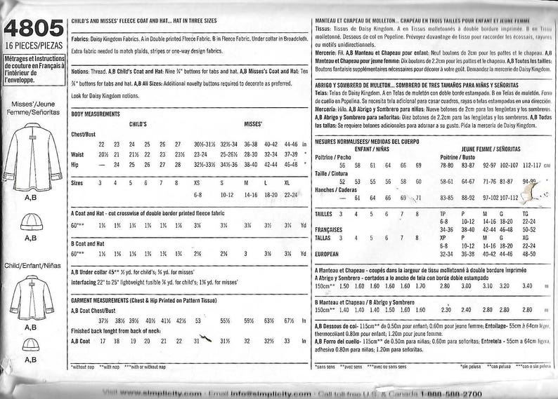 Simplicity 4805 Mother Daughter Fleece Coat Jacket Daisy - Etsy