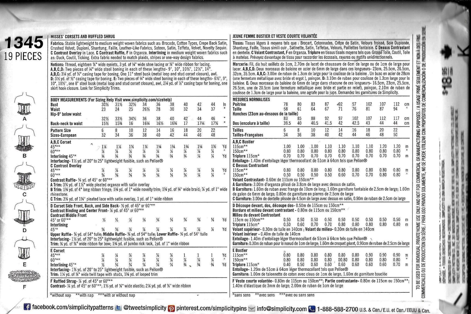 Simplicity 1345 Corsets & Ruffled Shawl Shrug Andrea Schewe Steampunk Costume Sewing Pattern ...