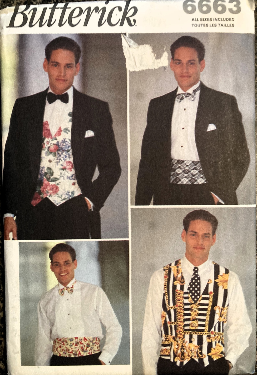 Butterick 6663 Sewing Pattern: Men's Vest, Cummerbund, Tie, Bow Tie (XS ...
