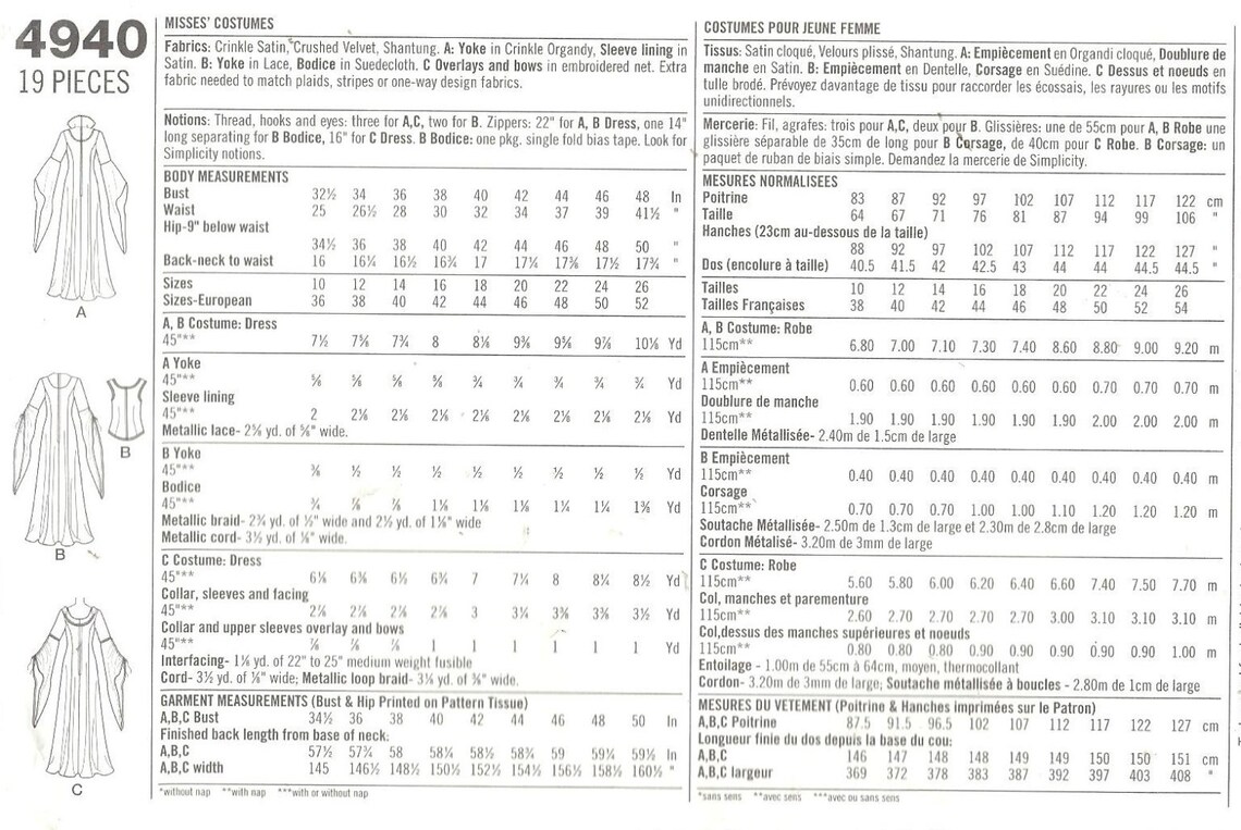 Simplicity 4940 Renaissance Medieval Mystical Dress Costume | Etsy