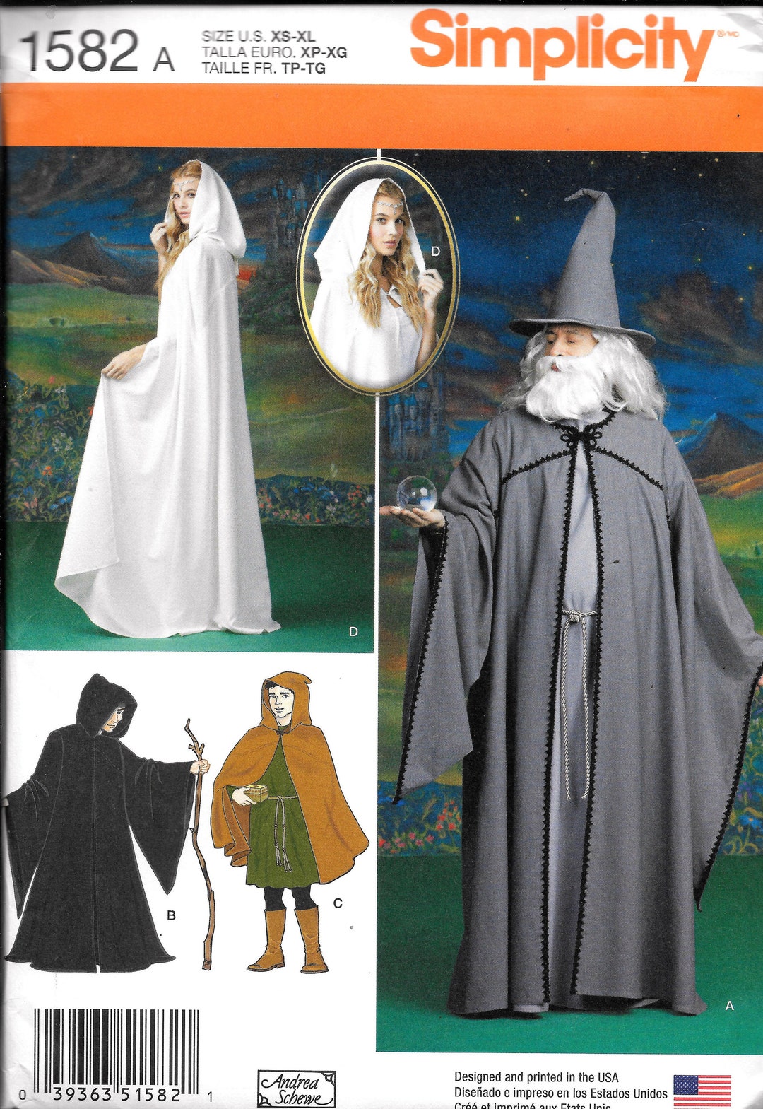 Simplicity R10323/1582 Unisex Fantasy Hobbit Cape Tunic Hat Cosplay ...