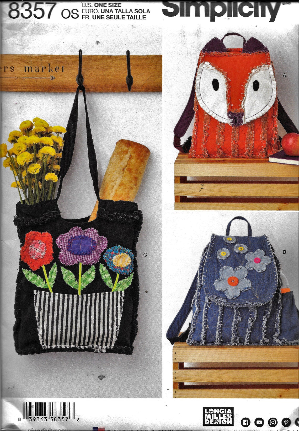 Simplicity 8357 Longia Miller Design Rag Tote Bag, Backpack and Purse ...