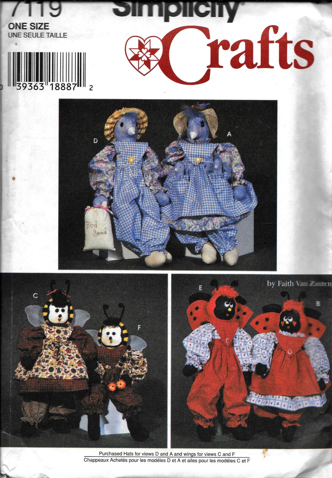 Simplicity 7119 Faith Van Zanten Craft Pattern Blue Bird Ladybug Bumble ...