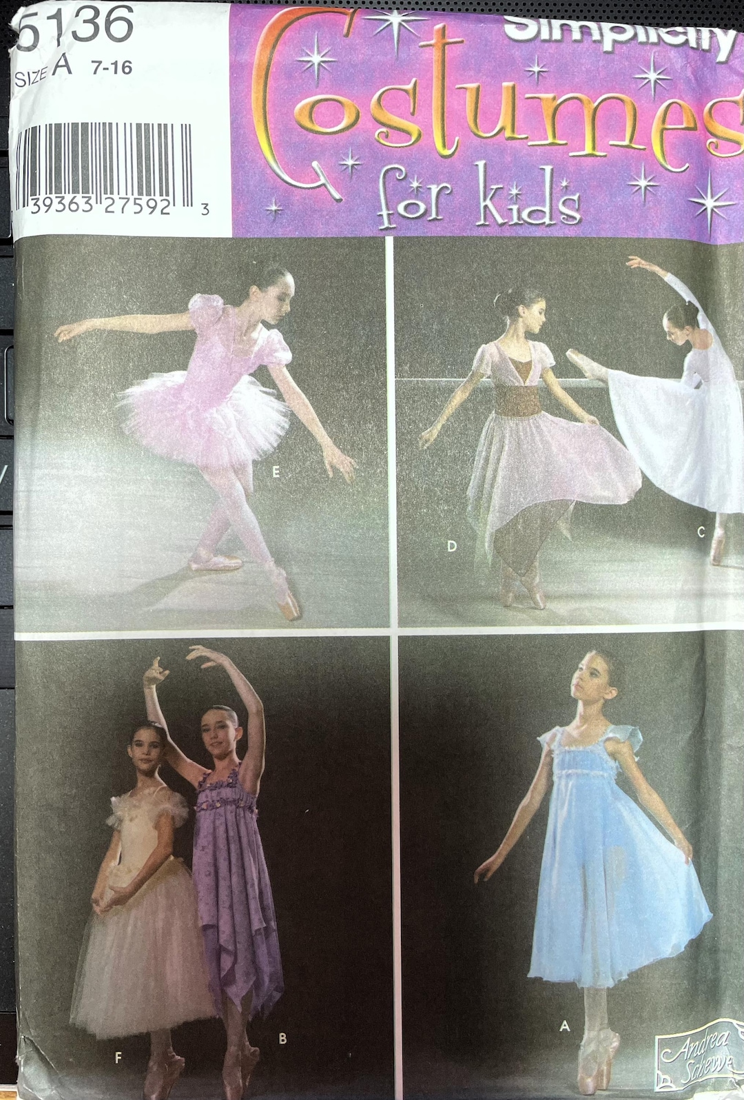 Simplicity 5136 Andrea Schewe Ballet Costume for Kids Sewing Pattern ...