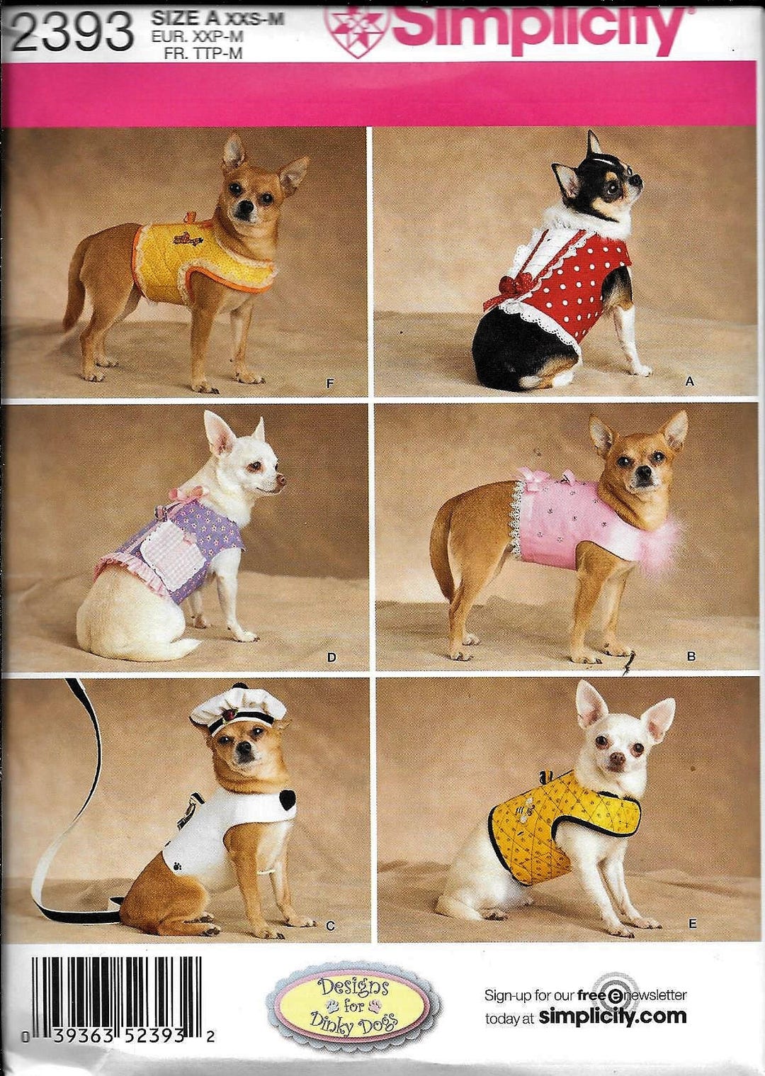Simplicity 2393 Dog Clothes Jacket Leash Hat Beret Coat Costume Sewing ...