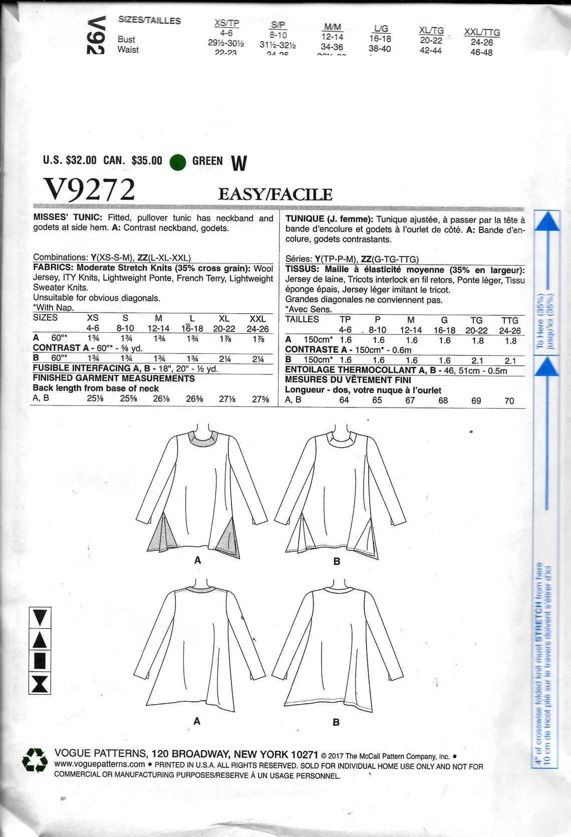 Vogue V9272 Marcy Tilton Misses Pullover Tunic Top 9272 Sewing Pattern ...