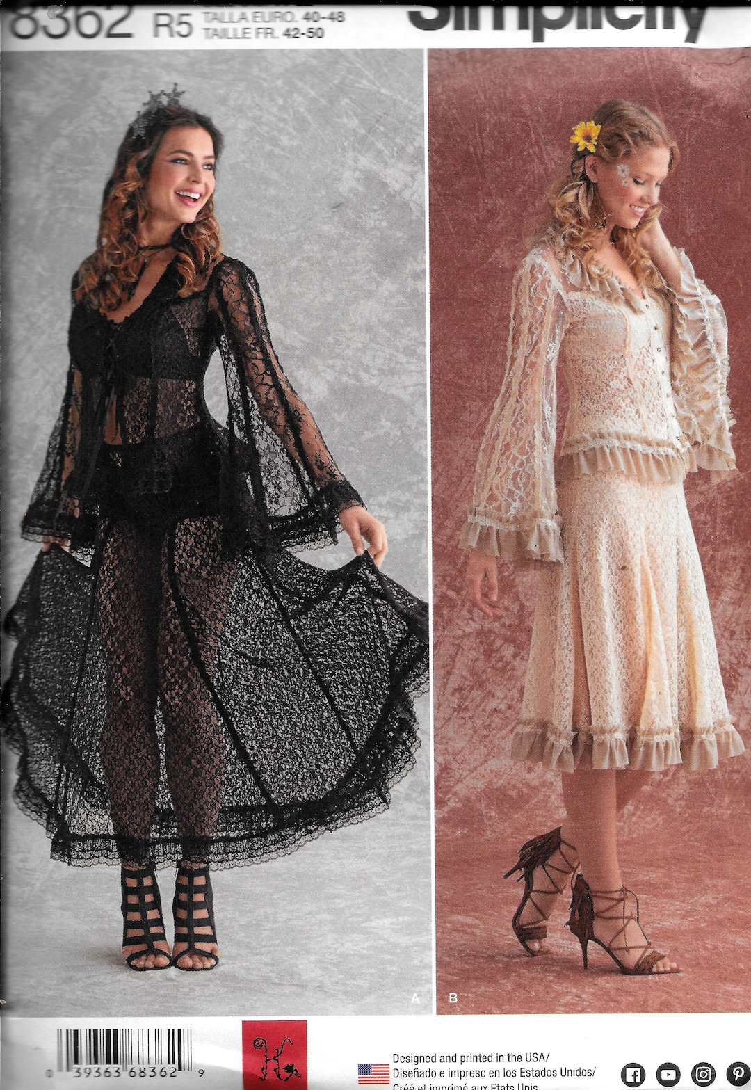 Simplicity 8362 Sewing Pattern: Boho Goth Blouse & Skirt, Plus Size 14 ...