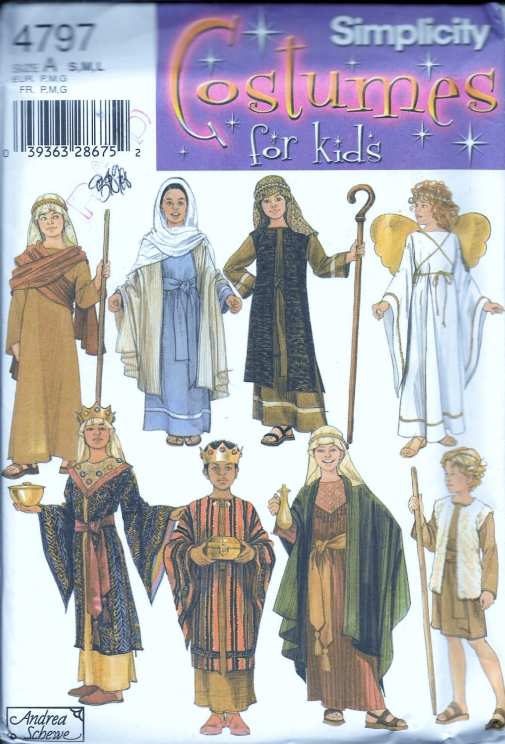 Simplicity 4797 Child's Nativity Costume Sewing Pattern Shepherd Angel ...