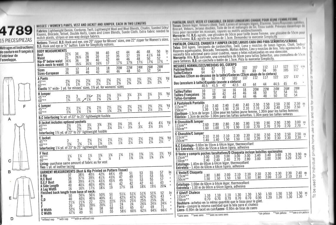 Simplicity 4789 Easy to Sew Wardrobe Elements Pants Vest | Etsy