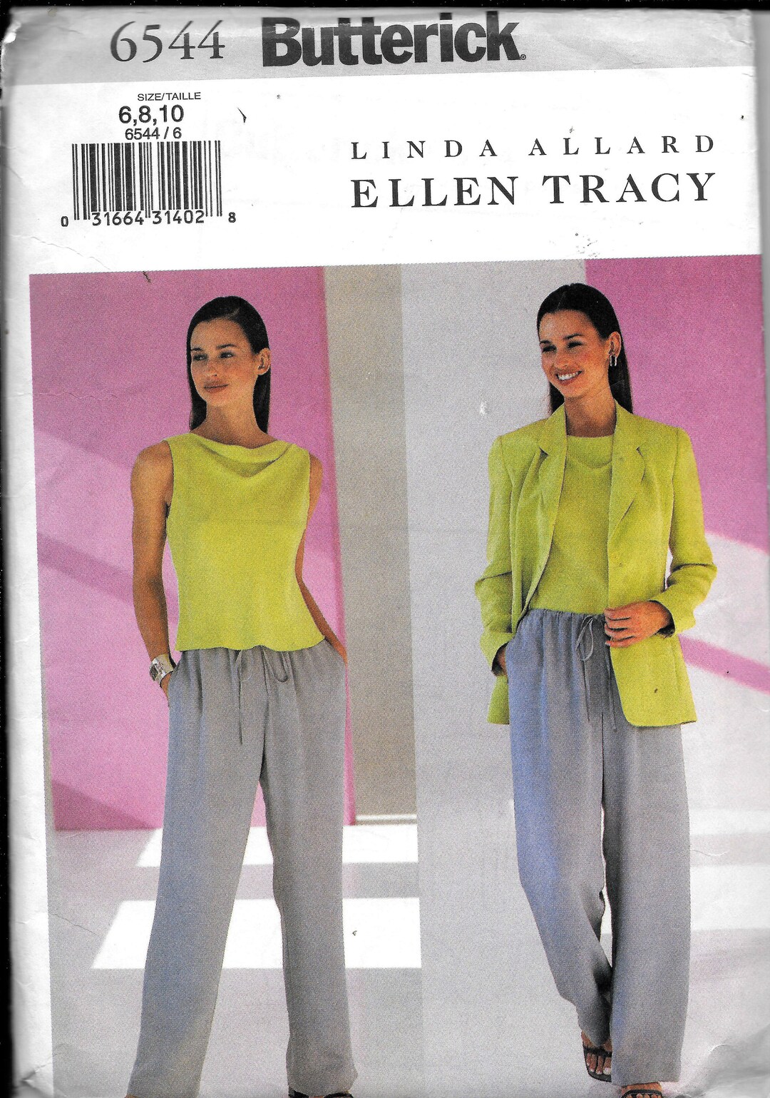 Butterick 6544 Jacket Top & Pants Sewing Pattern Size 6, 8, 10 Linda ...