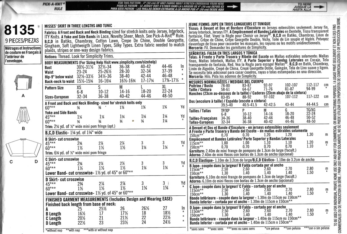 Simplicity 8135 Easy Top & Handkerchief Hemline Skirt Sewing - Etsy