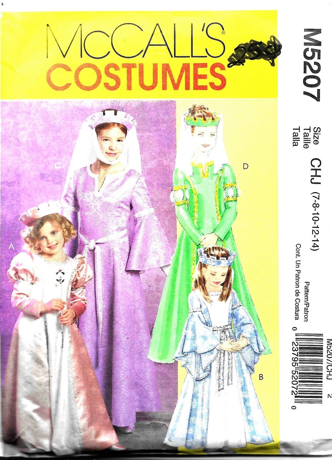 Mccall's MP474/M5207 Girls Renaissance Medieval Princess Dress and Hat Sewing Pattern UNCUT Size ...