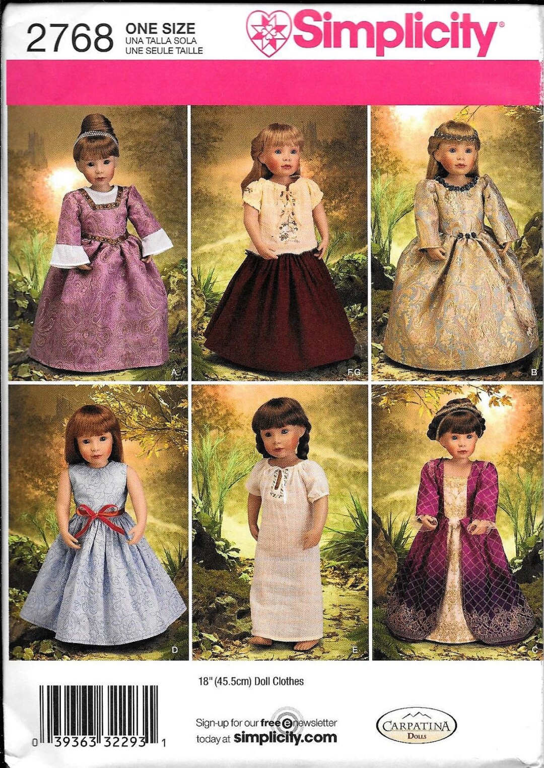 Simplicity 2768 American Girl 18" Doll Clothes Sewing Pattern Carpatina ...