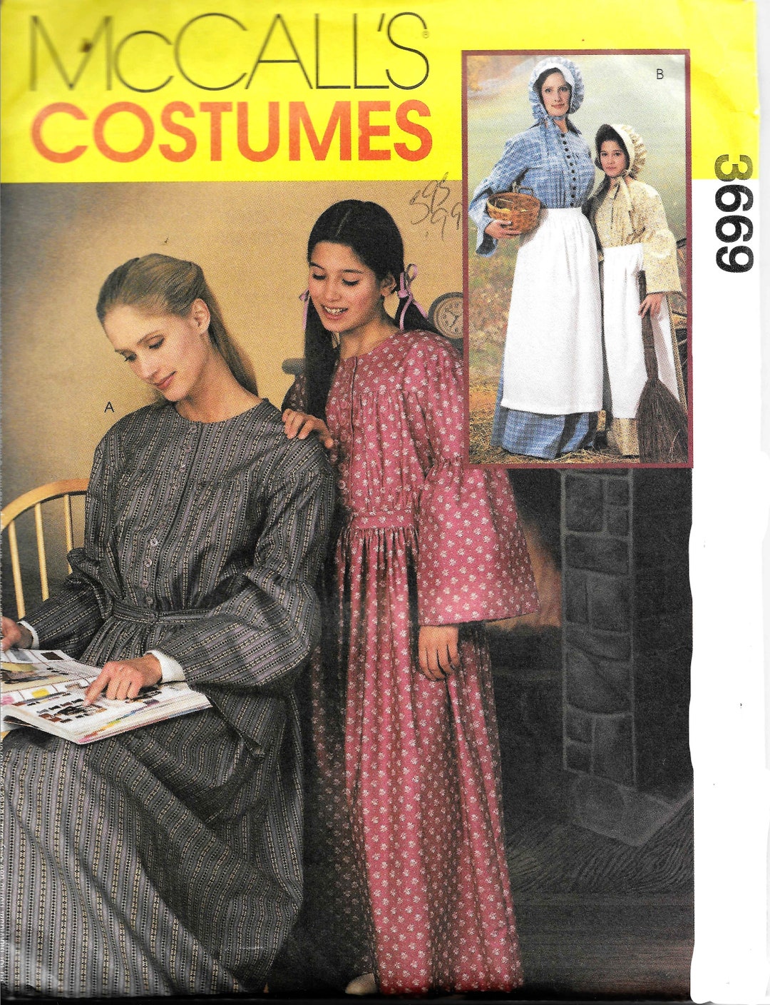 Mccall's 3669 GIRLS Prairie Dress Apron Bonnet Costume Sewing Pattern ...